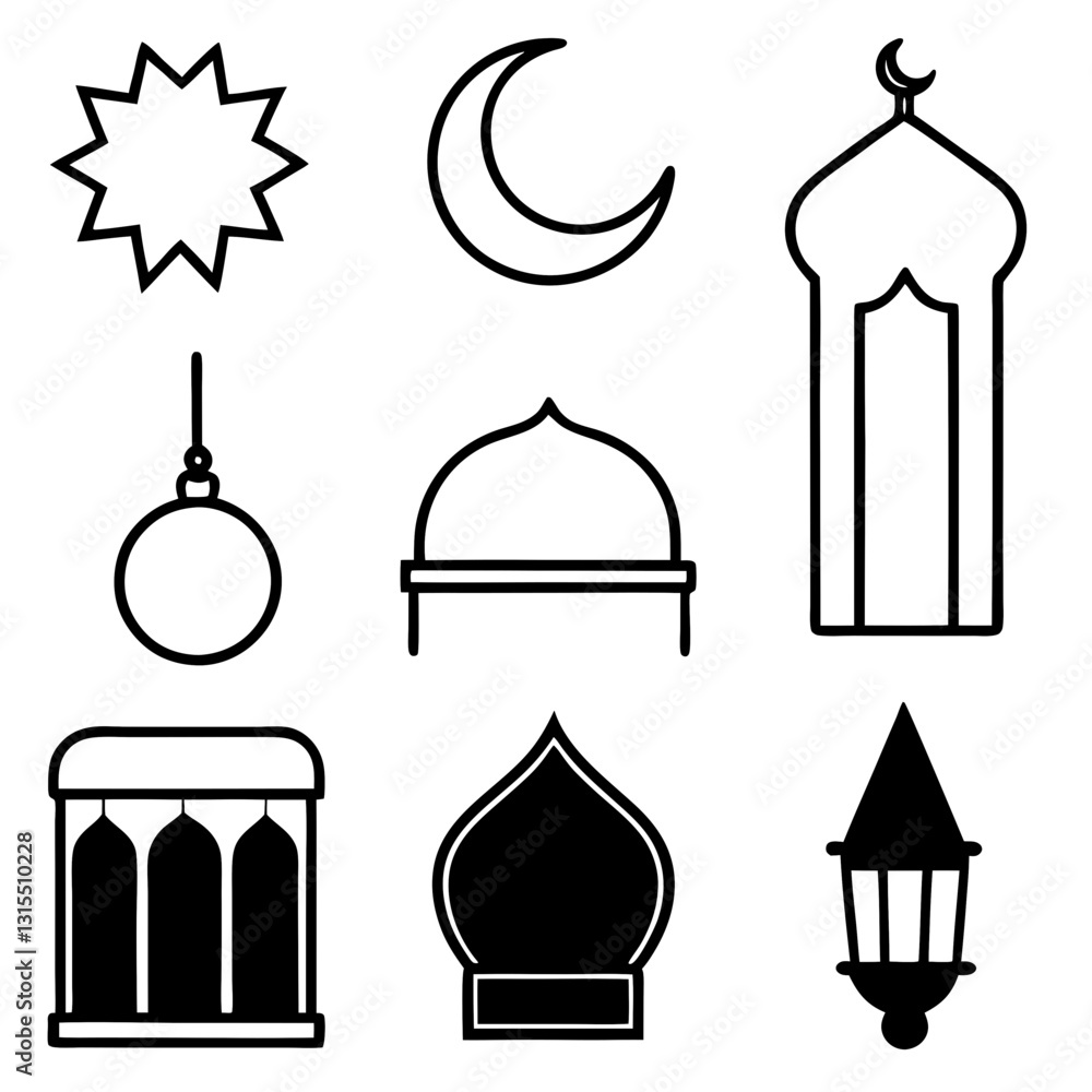 Poster set of Islamic religious symbols Eid al-Fitr or Eid Mubarak ...