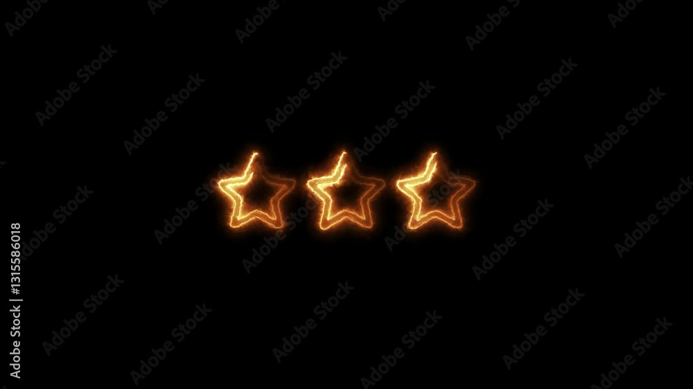 Animated neon three-star rating icon. Neon glowing animation of a three ...