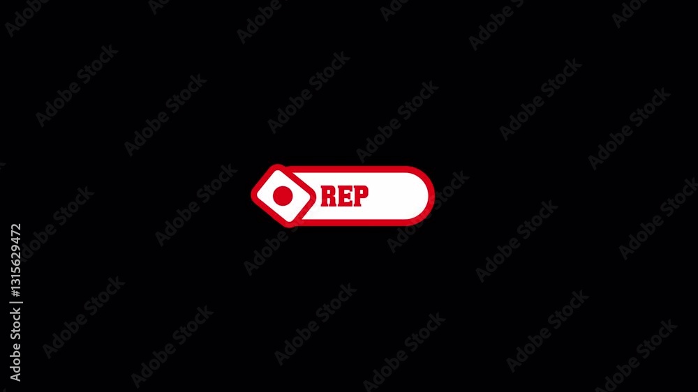 Replay animation with text and symbol on black background for restart ...