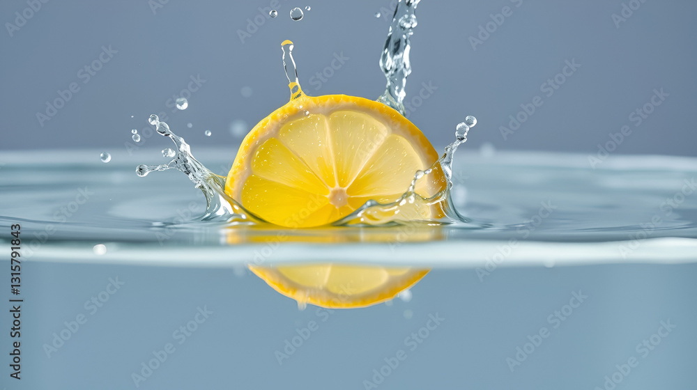 Poster A lemon wedge falling into water with a splash – Wall Art ...