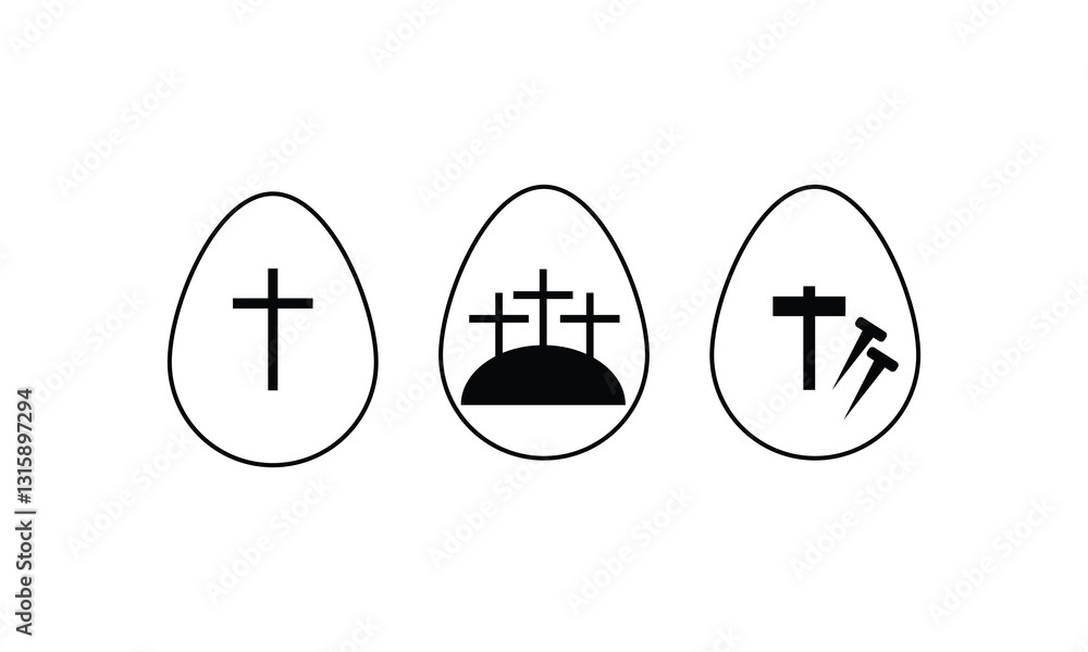 Poster Collection of Christian Easter symbols in egg outline. – Wall ...