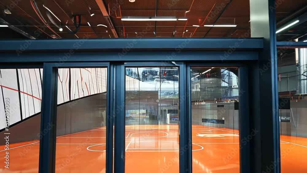 Modern Basketball Court Interior with Glass Wall and Sliding Doors ...