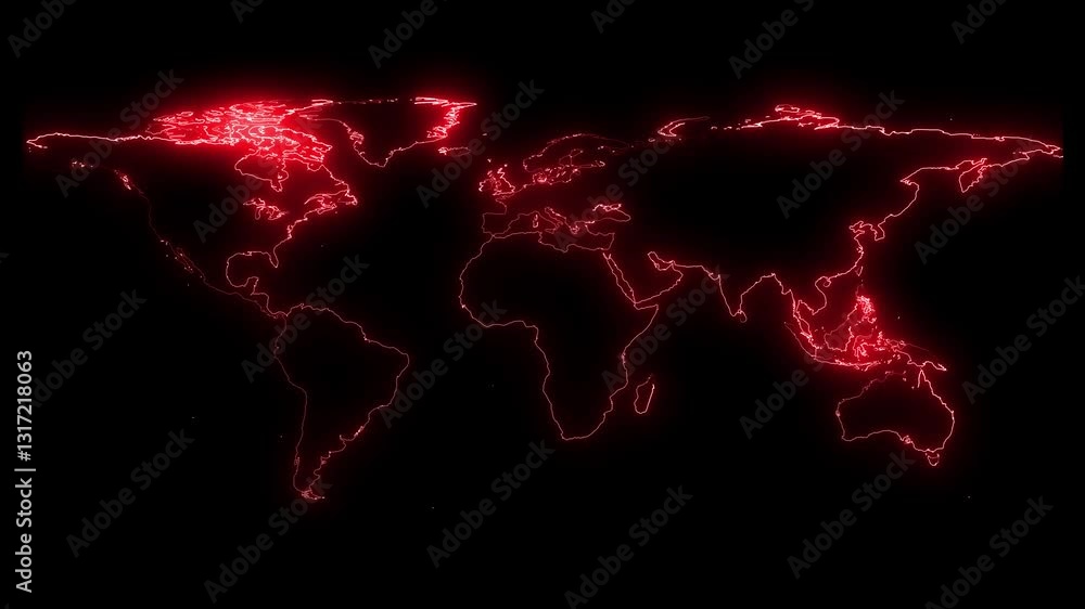 Digital Technology World Map Animation. Glowing Connections in Global ...