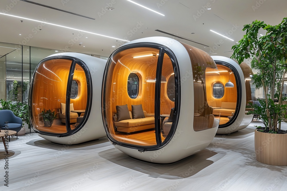 Photo & Art Print Innovative Workspace Design Featuring Futuristic Pods ...
