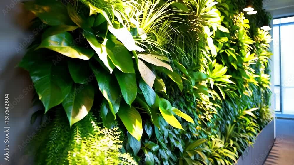 Modern greenery wall creating natural office atmosphere. Fresh greenery ...