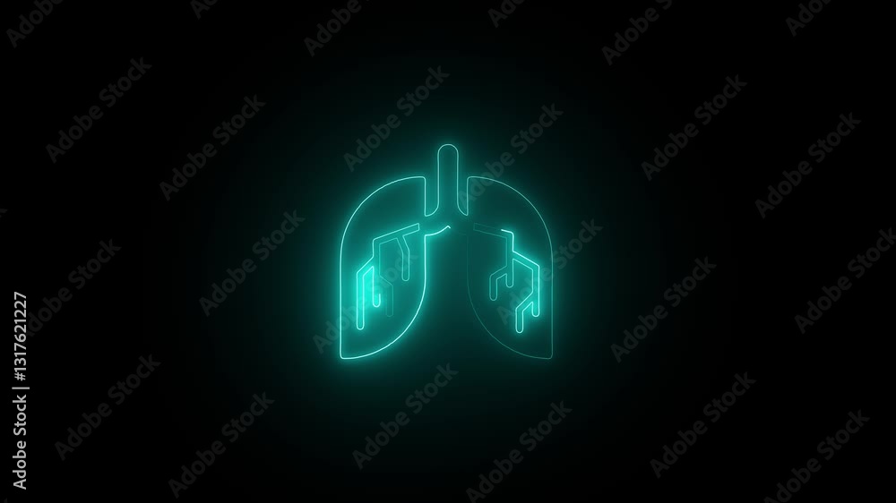 Neon line lungs icon. Human respiratory system, lungs, anatomy and ...