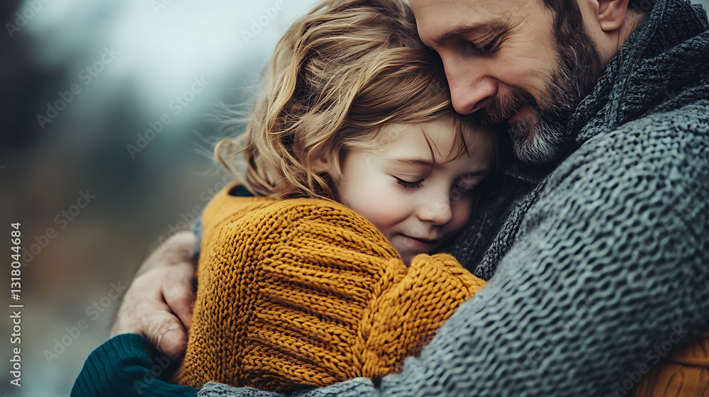 Poster A mother and father hugging their autistic son, expressing ...