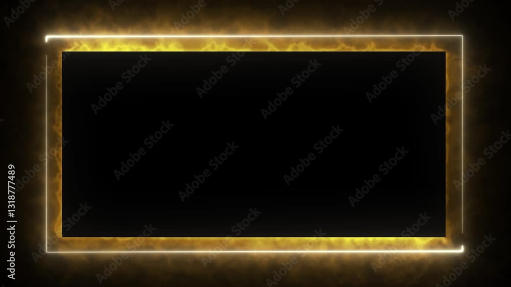 neon border frame, golden glowing border, rectangle, square, frame ...