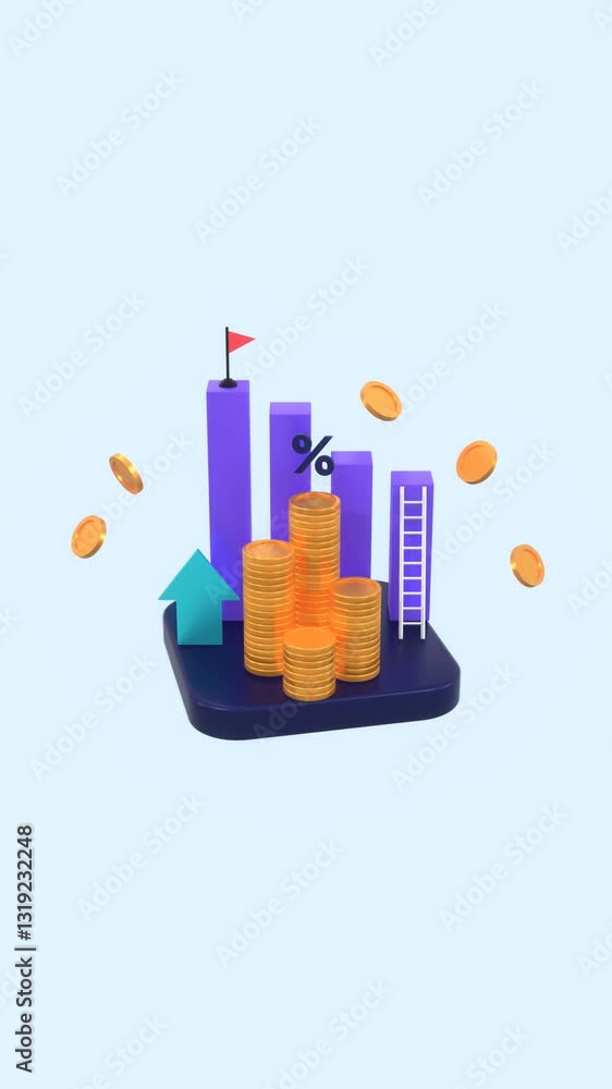 Animated Bar Chart, An Upward Arrow, Gold Coins And Percent Sign In ...