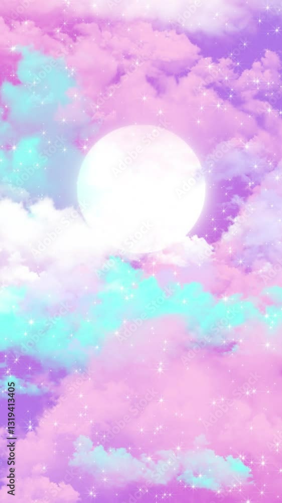night sky moon and stars with unicorn pastel color fluffy clouds ...