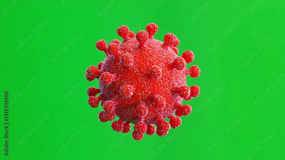 Red virus cell on green screen background, chroma key greenscreen ...
