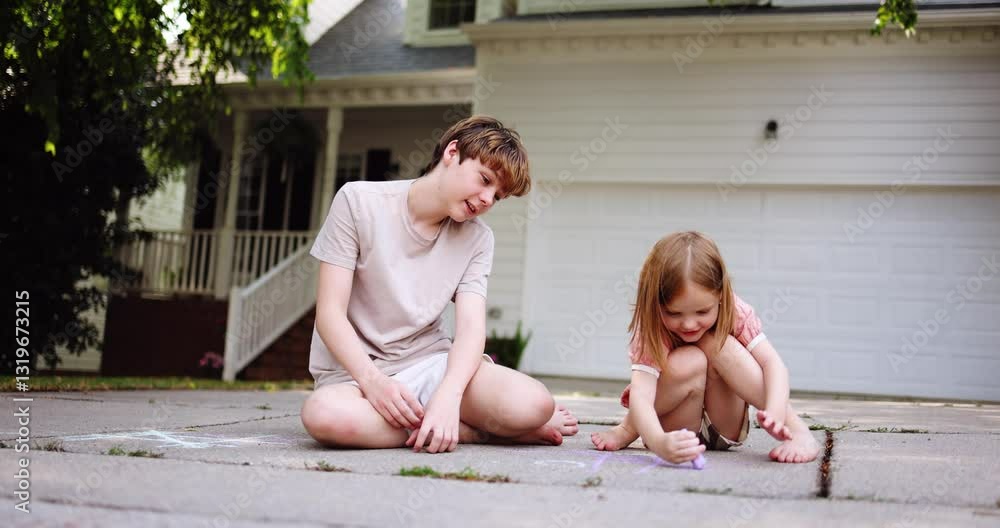 Barefoot Children Playing Tic-Tac-Toe with Chalk on Driveway – Fun ...