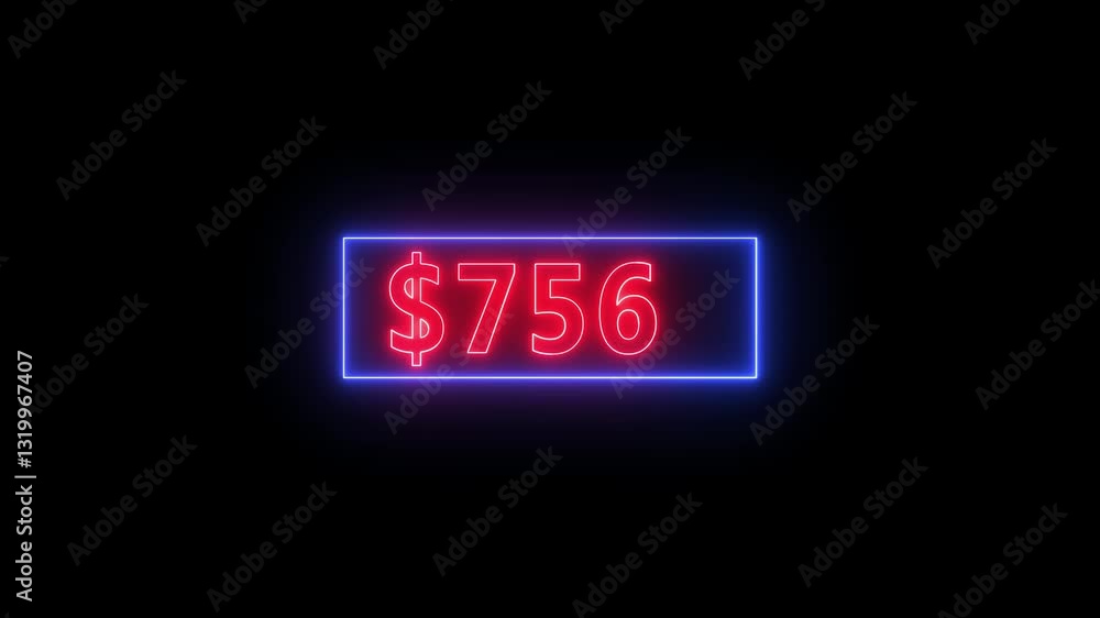 Neon line 15 hundred dollar counting animation with black background ...