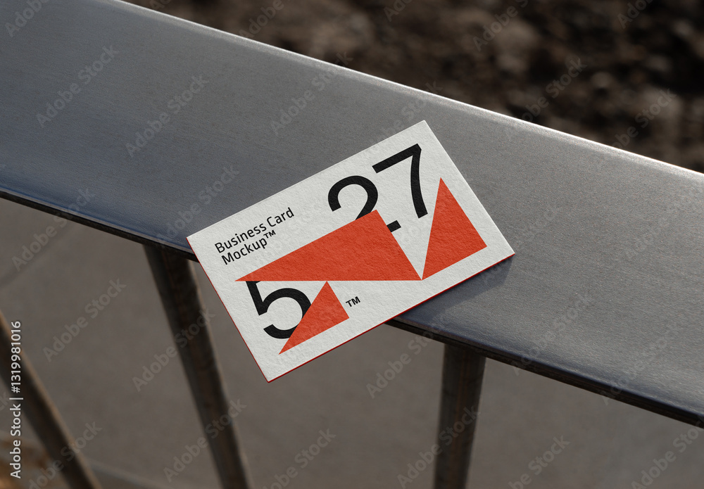 Modelo de Business Card on Metal Railing Mockup do Stock | Adobe Stock