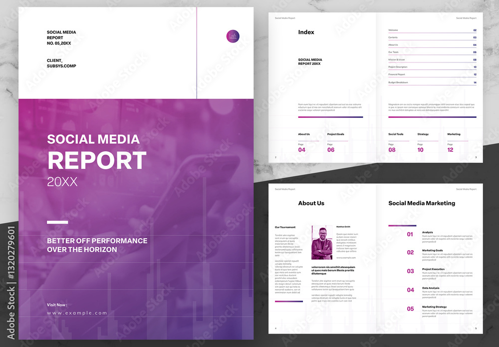 Purple And Black Social Media Report Stock Template | Adobe Stock