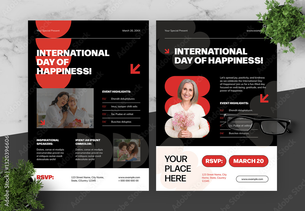 Red And Black International Day Flyer Stock Template | Adobe Stock