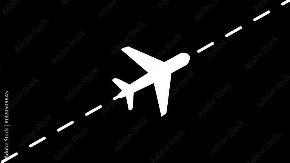 Airplane line path animation, air plane flight route with start point ...