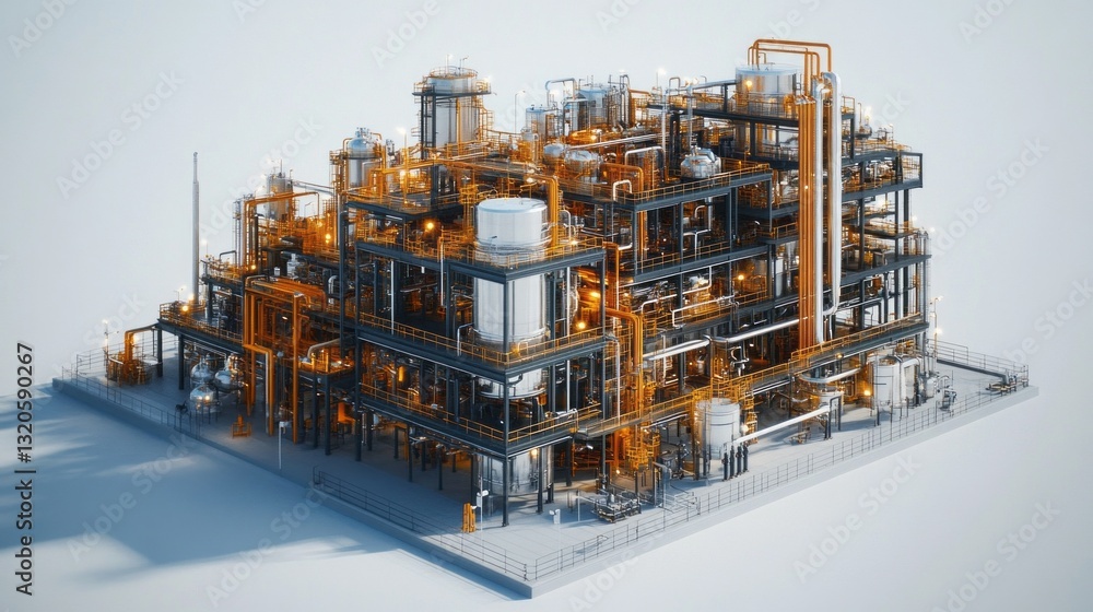 Poster A large-scale refinery features advanced reactors and extensive ...