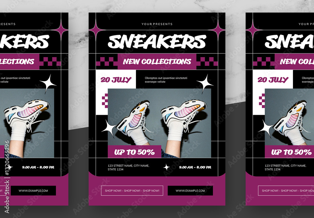 Purple And Black Sneakers Flyer Stock Template | Adobe Stock