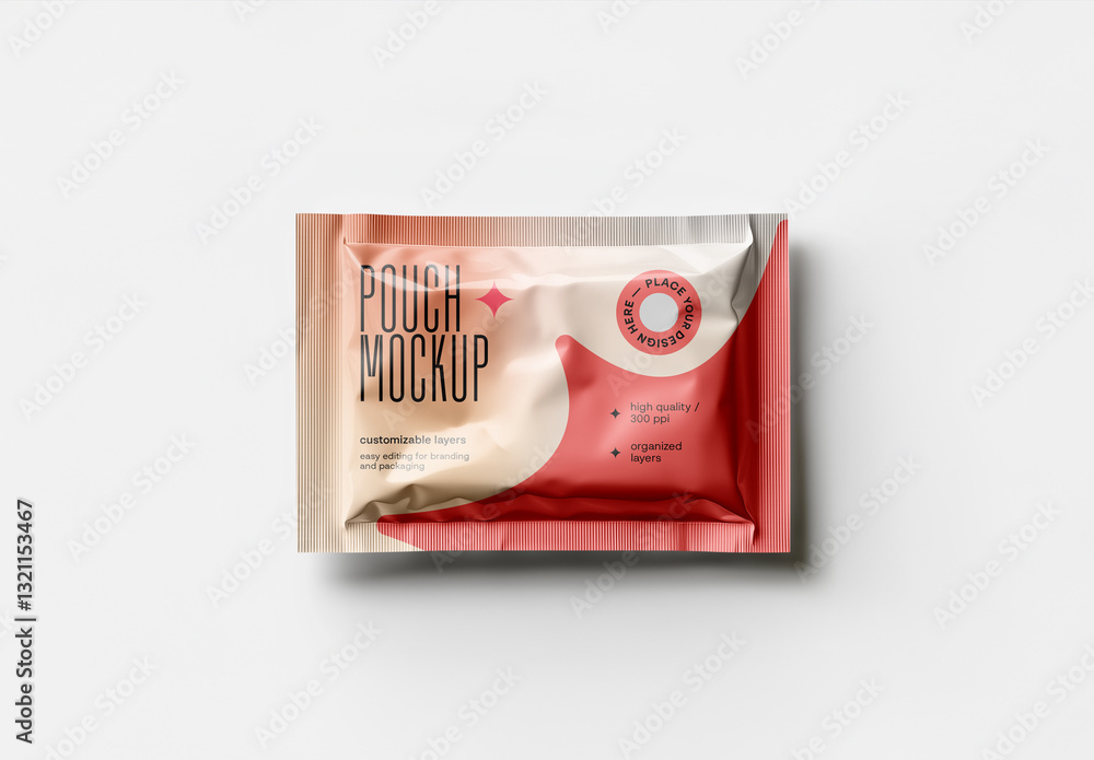Modelo de Matte Flow Pack Pouch Packaging Mockup on White Background ...