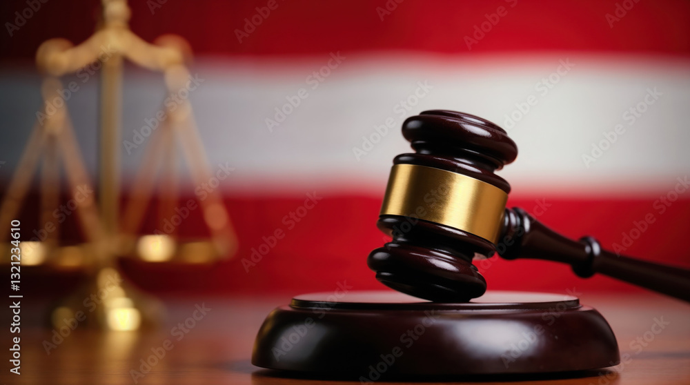 Poster Austrian judiciary and justice system with gavel and scales ...
