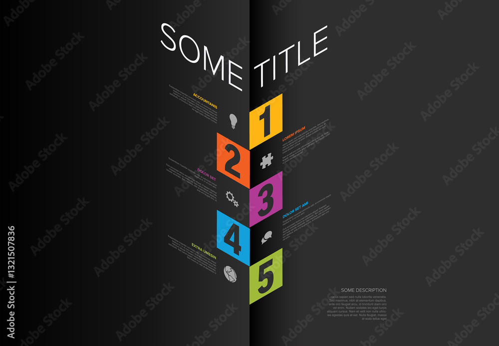 Infogrpahic dark five steps on the vertical edge diagram template for ...