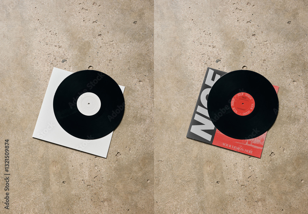 Mockup Of Customizable Album Cover, Vinyl And Label Stock Template ...
