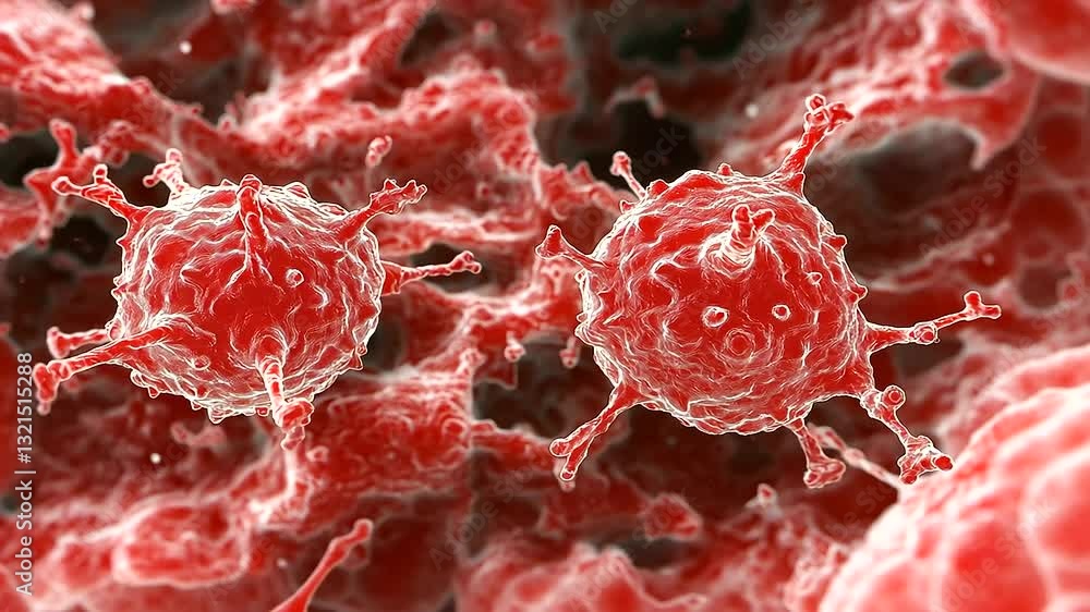 Close-up D medical illustration of leukemia cells, showing abnormal ...