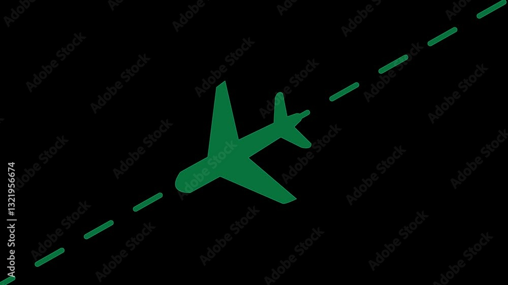 Airplane line path animation, air plane flight route with start point ...