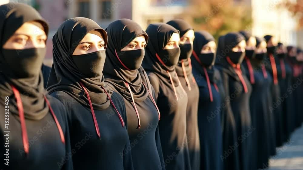 Silent Strength: An array of women in black attire stand together ...