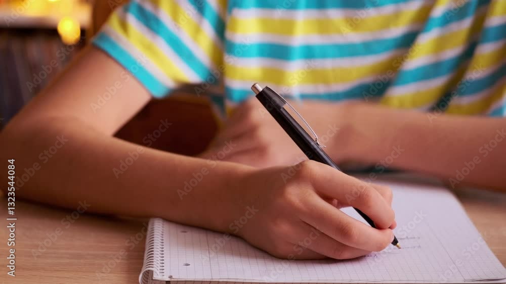 teenage boy writes diligently in notebook, teen sketches ideas on graph ...