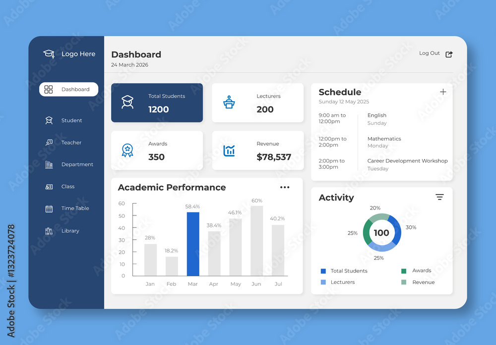 School Management Dashboard Design Stock Template | Adobe Stock