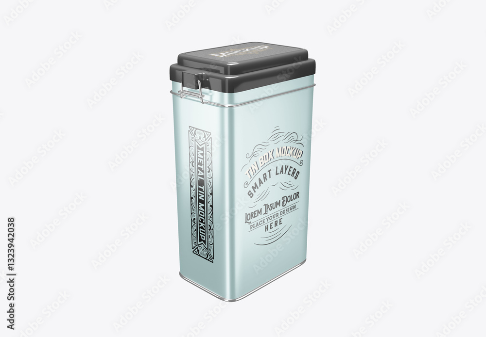 Metallic Tin With Locking Lid Stock Template | Adobe Stock