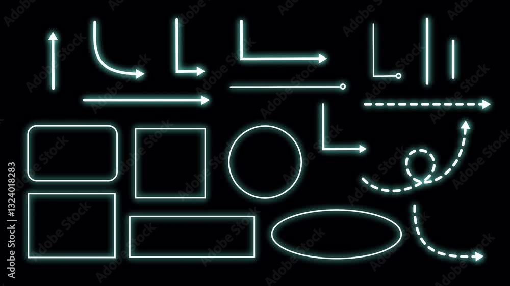 Set of GLOW motion graphic line art, boxes, circles, arrows: Animation ...
