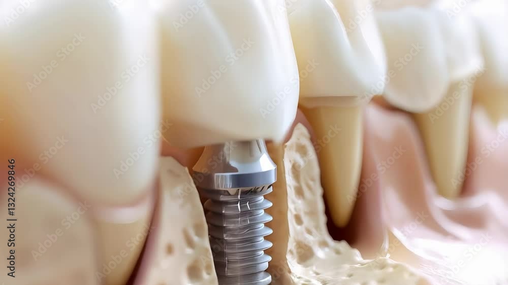Close up of a dental implant procedure showing the screw placement in ...