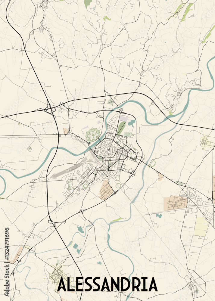Poster This is a detailed map of Alessandria, Italy, showcasing its ...