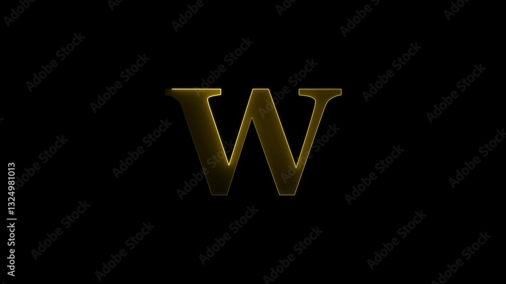 Glowing loop neon alphabet letter W animation on black background ...