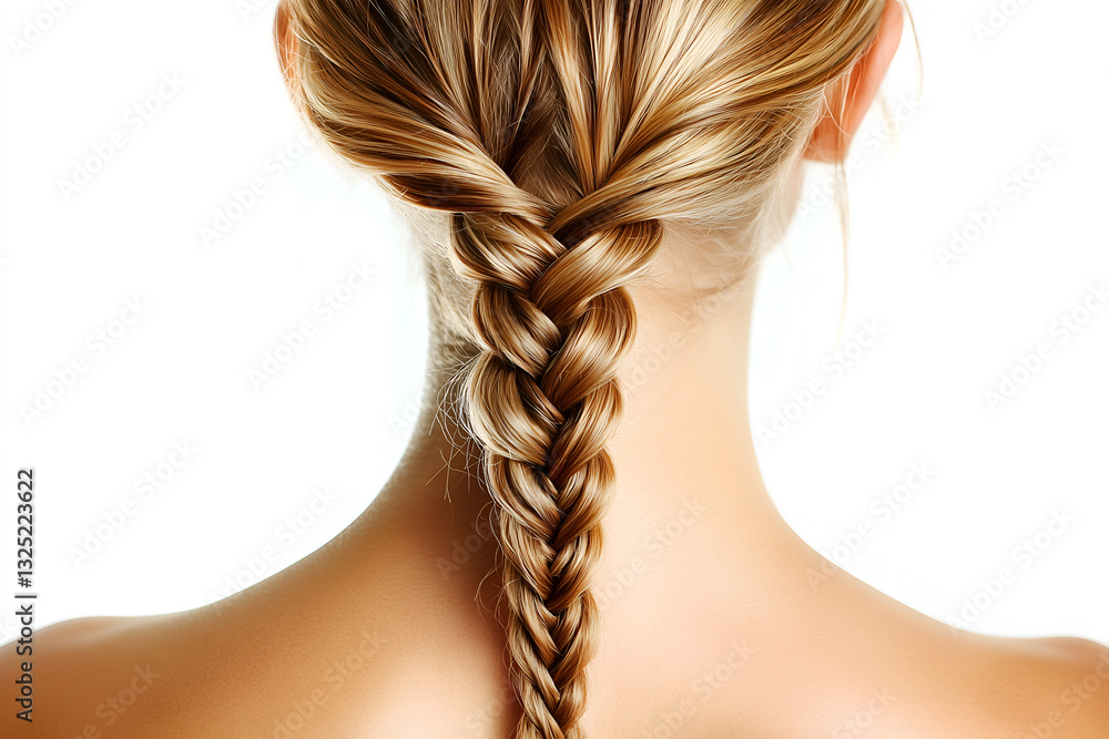 Poster Over-the-shoulder view of a woman with a fishtail braid ...