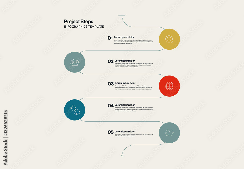 Project Steps Timeline Infographics Template with circle elements Stock ...