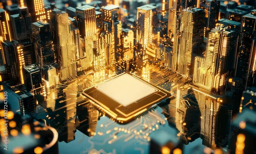 CPU Connection with Motherboard. Futuristic Colorful AI Accelerated ...