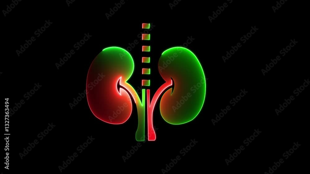 Neon kidney icon. Neon human kidney pink color icon on black background ...
