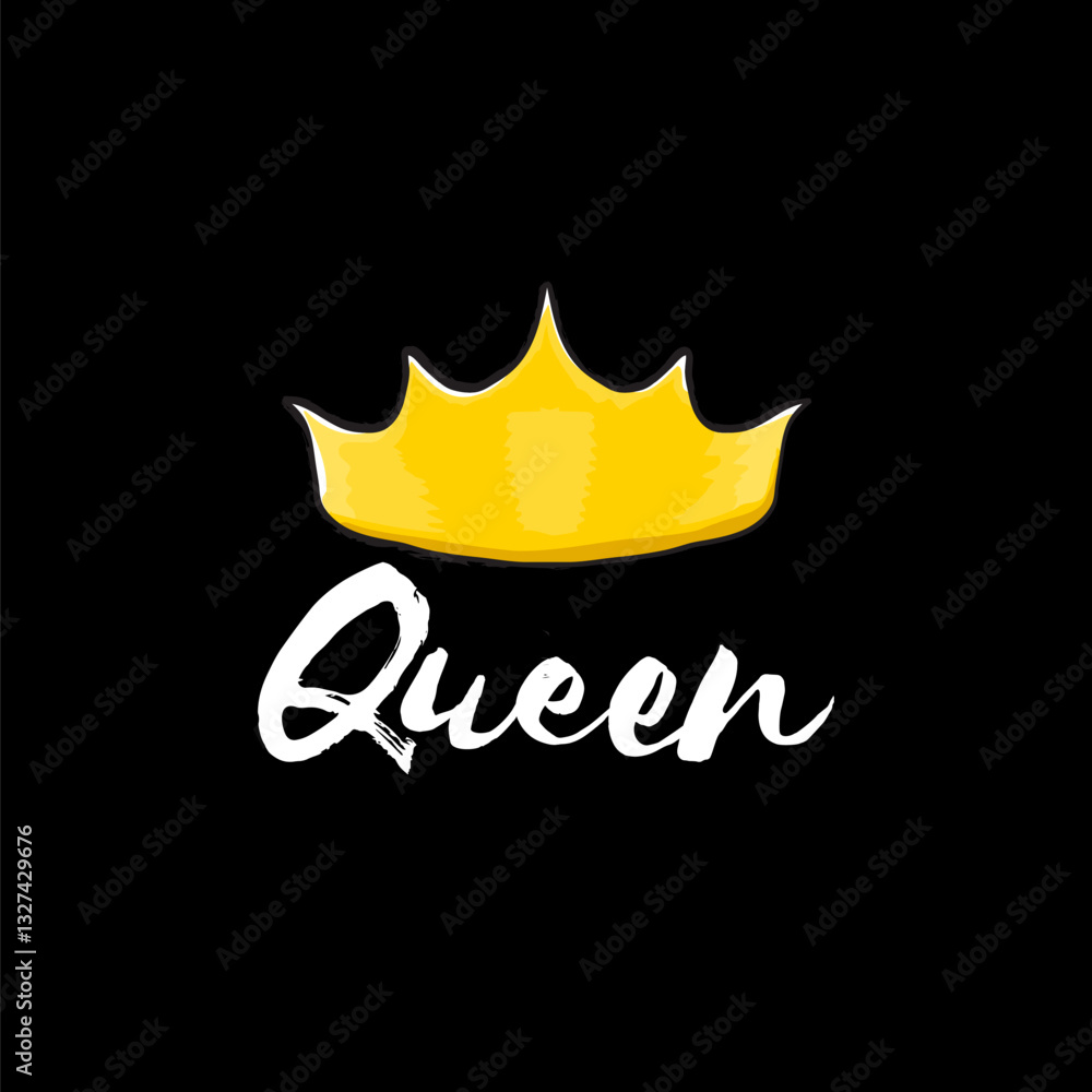 Poster Queen Golden Crown with White Script Typography, Elegant Symbol ...