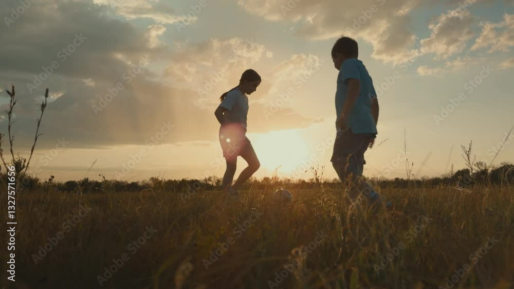 happy family silhouette, mother father child playing ball sunset ...