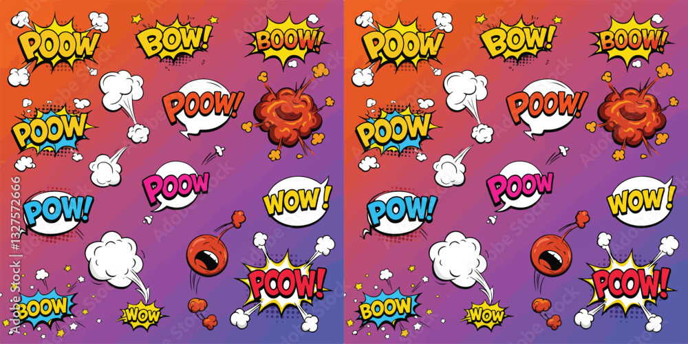 Poster Comic boom cartoon A vibrant collection of comic-themed cartoon ...