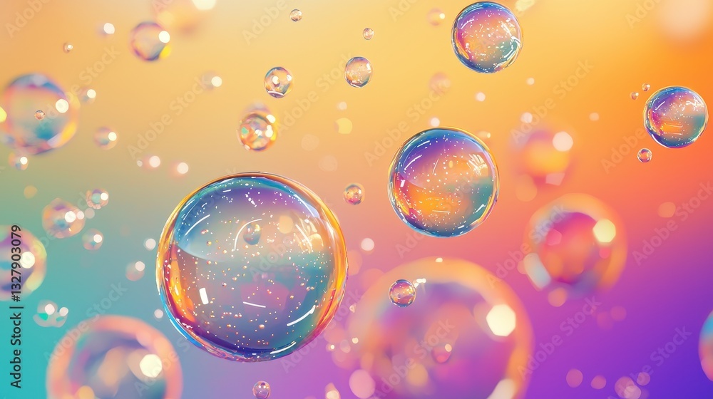 Photo & Art Print Floating Bubbles with Shimmering Light on a Colorful ...