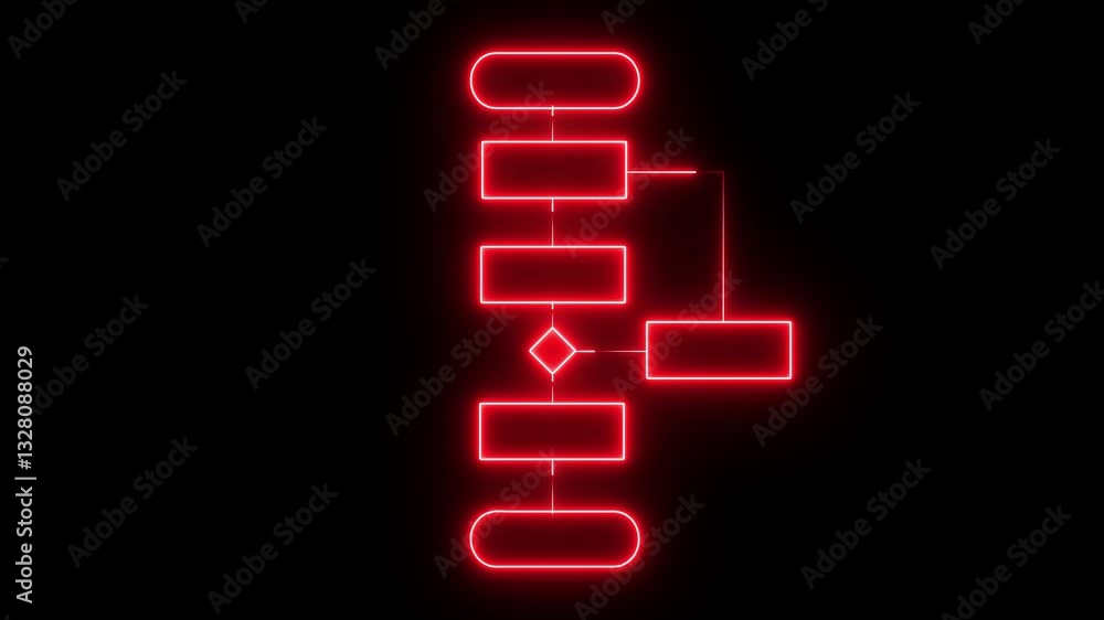 Neon glowing red color Block diagram, analysis scheme, logic, algorithm ...