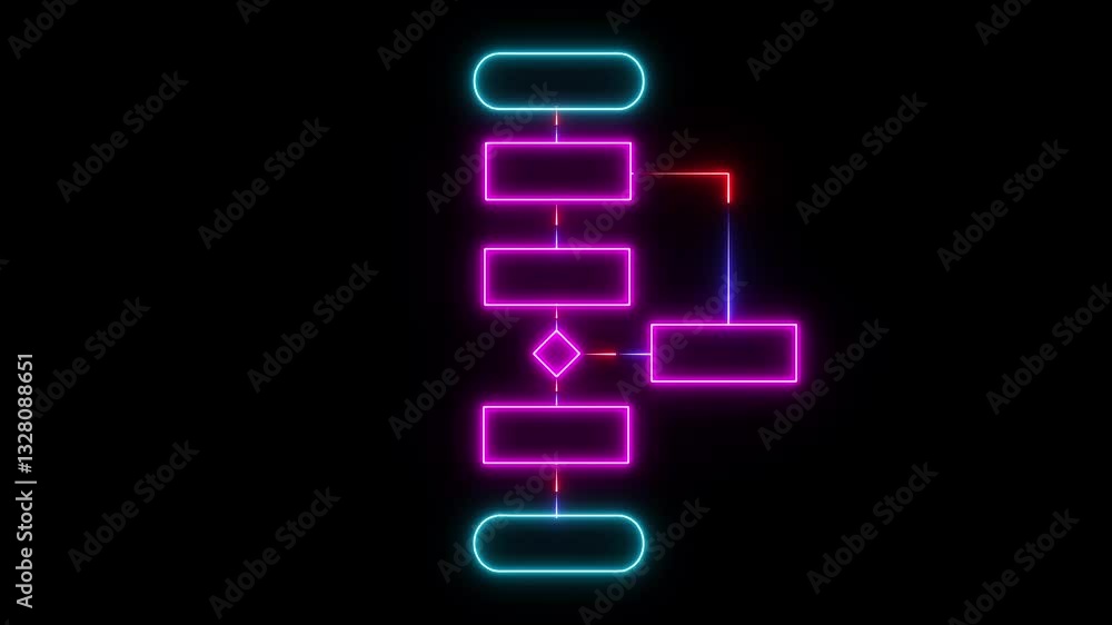 Neon glowing Block diagram, analysis scheme, logic, algorithm ...