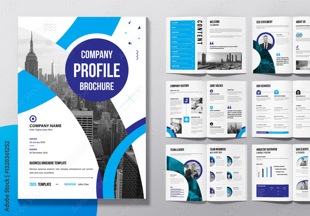 Company Profile Layout With Blue Accents Stock Template | Adobe Stock