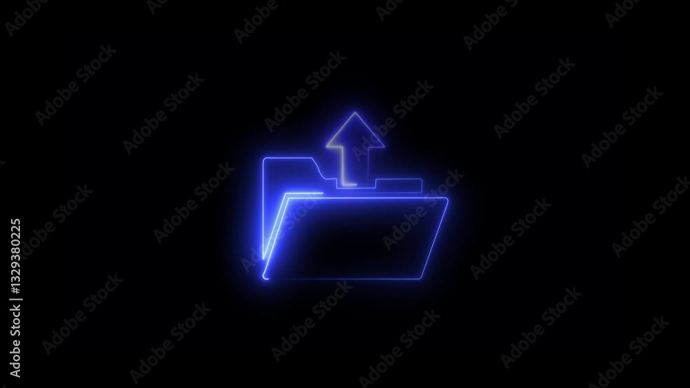 Neon glowing mobile device folder icon animated on black background ...
