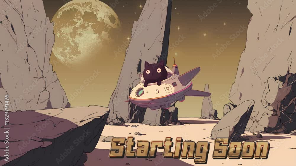 Animated Futuristic Space Twitch Stream Starting Soon Screen with Cute ...